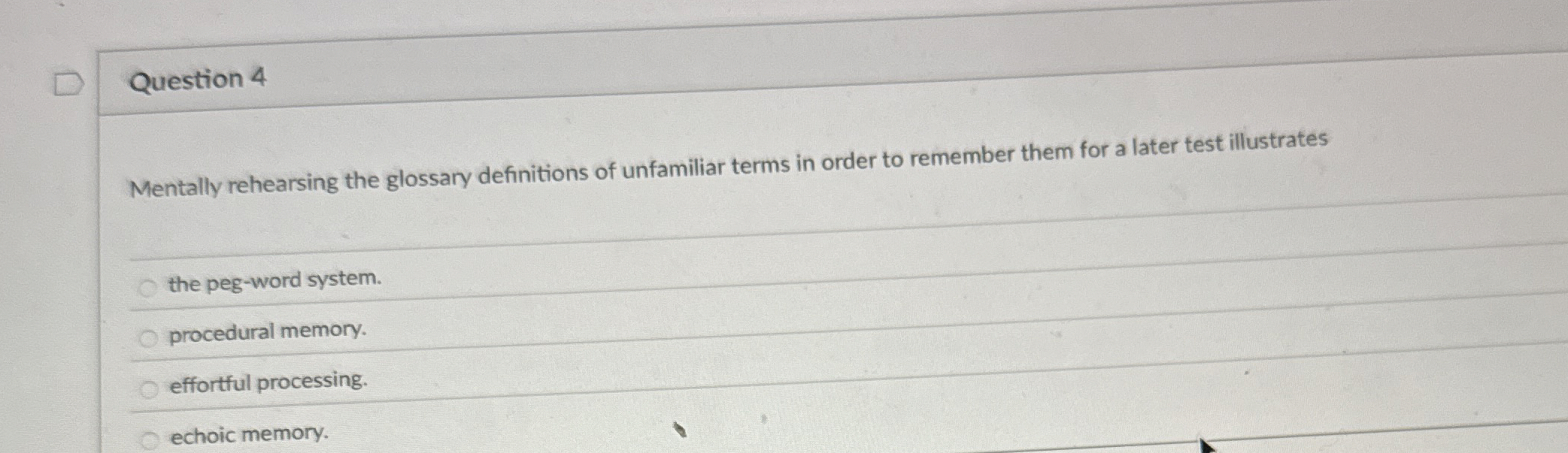 Solved Question 4Mentally rehearsing the glossary | Chegg.com