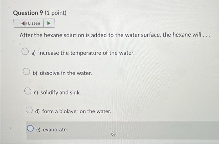 Solved After the hexane solution is added to the water | Chegg.com