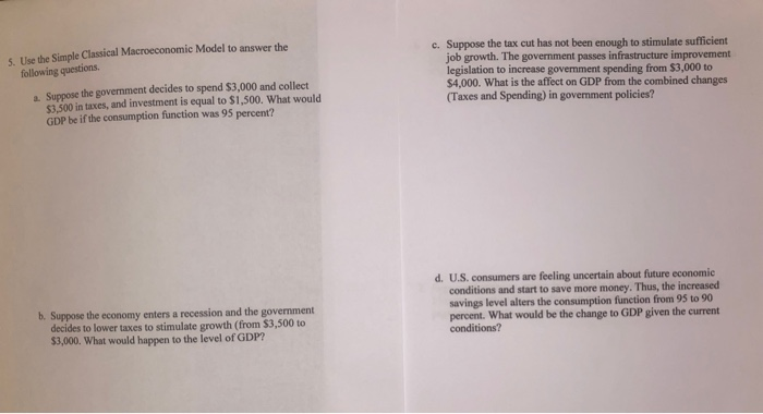 Solved 5. Use the Simple Classical Macroeconomic Model to | Chegg.com