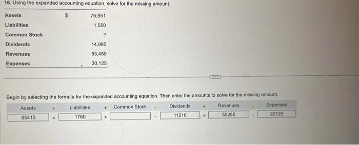 Solved 16. Using the expanded accounting equation, solve for | Chegg.com