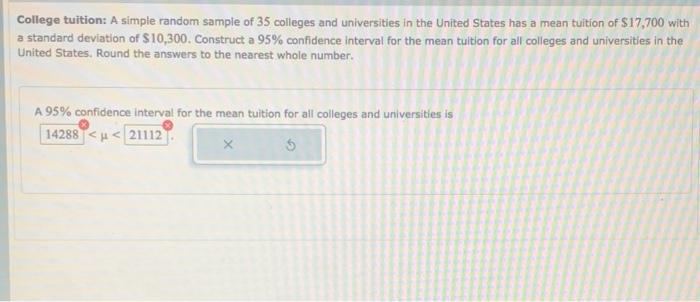 Solved College tuition: A simple random sample of 35 | Chegg.com