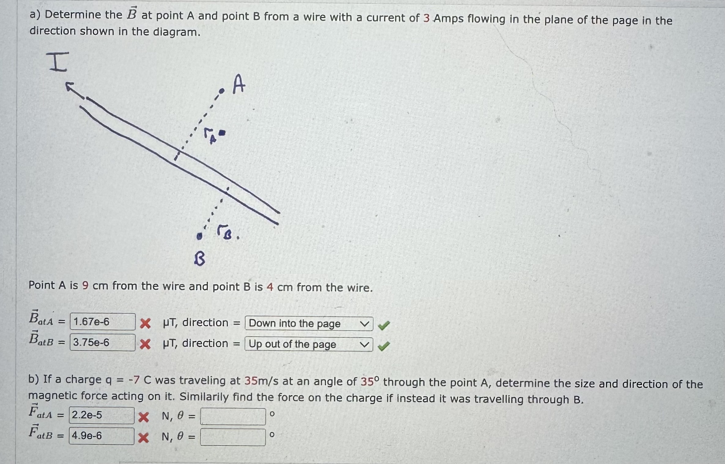 Solved a) ﻿Determine the vec(B) ﻿at point A and point B | Chegg.com