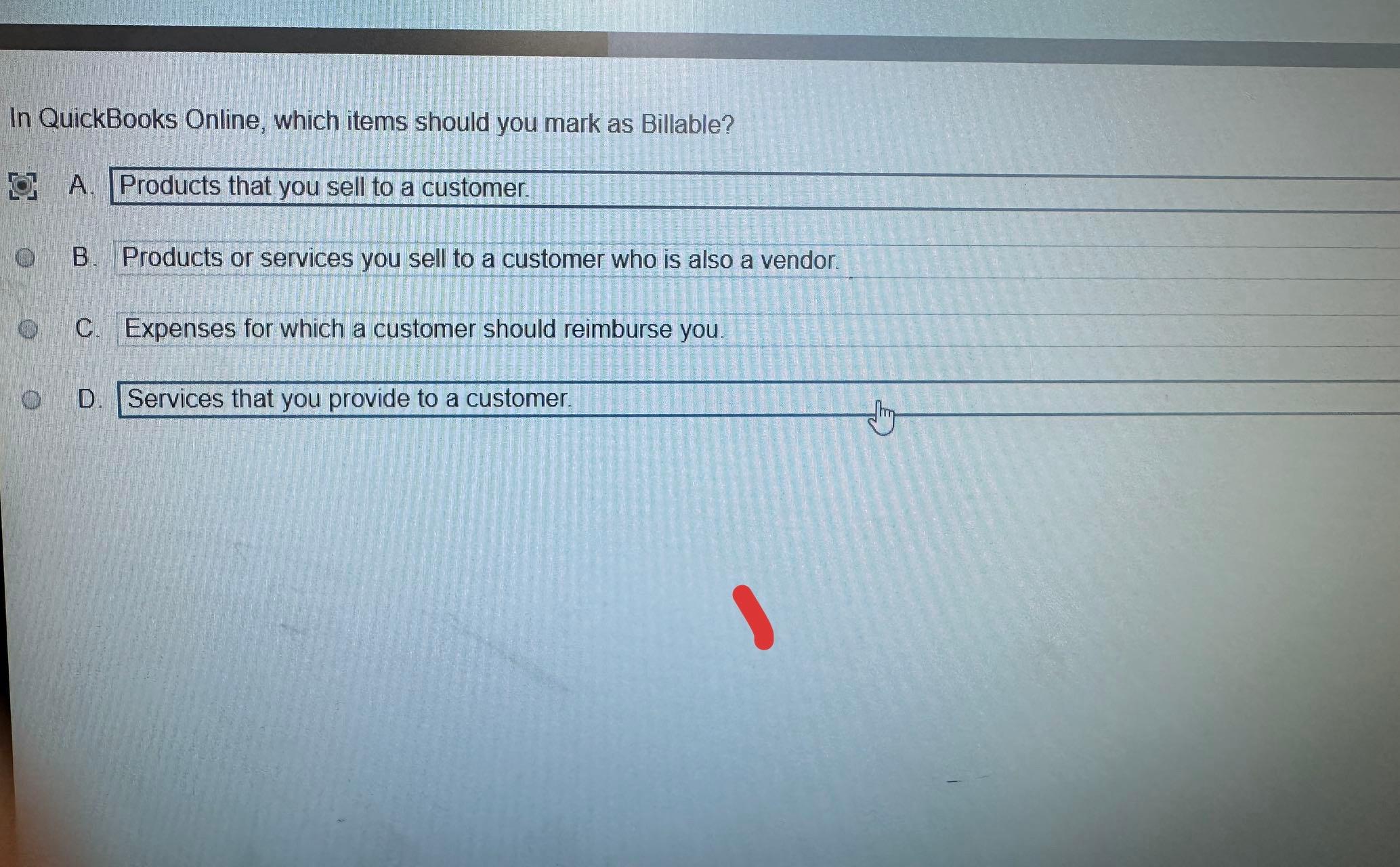 Solved In QuickBooks Online, which items should you mark as | Chegg.com