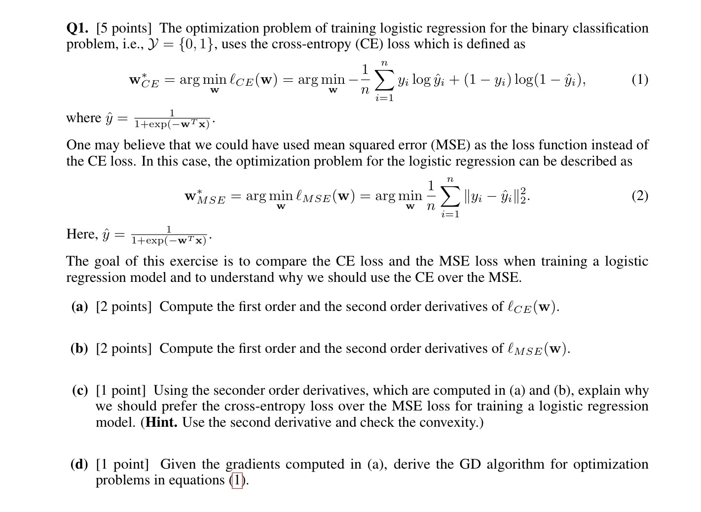 Solved Q1. [5 ﻿points] ﻿The optimization problem of training | Chegg.com