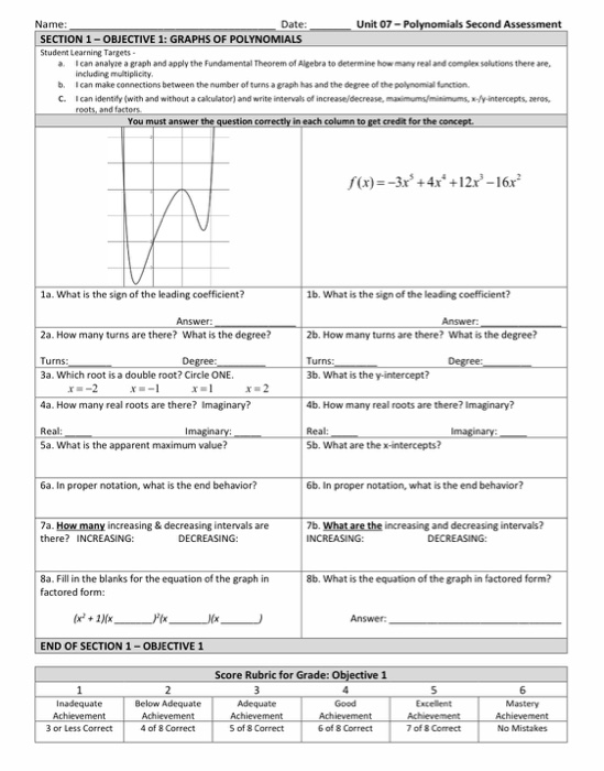 Solved Name Date: Unit 07-Polynomials Second Assessment | Chegg.com