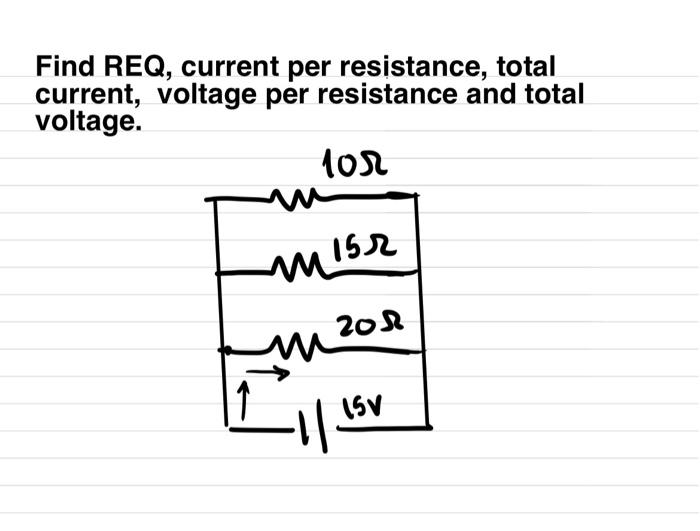 Solved Find REQ, current per resistance, total current, | Chegg.com