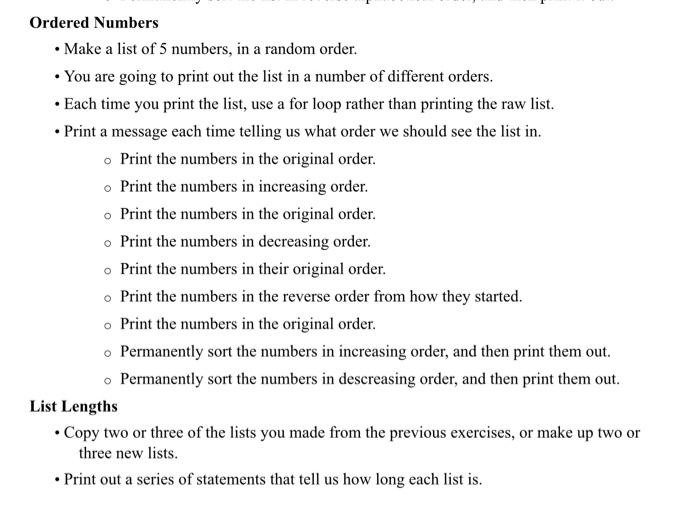 Solved - Make a list of 5 numbers, in a random order. - You | Chegg.com