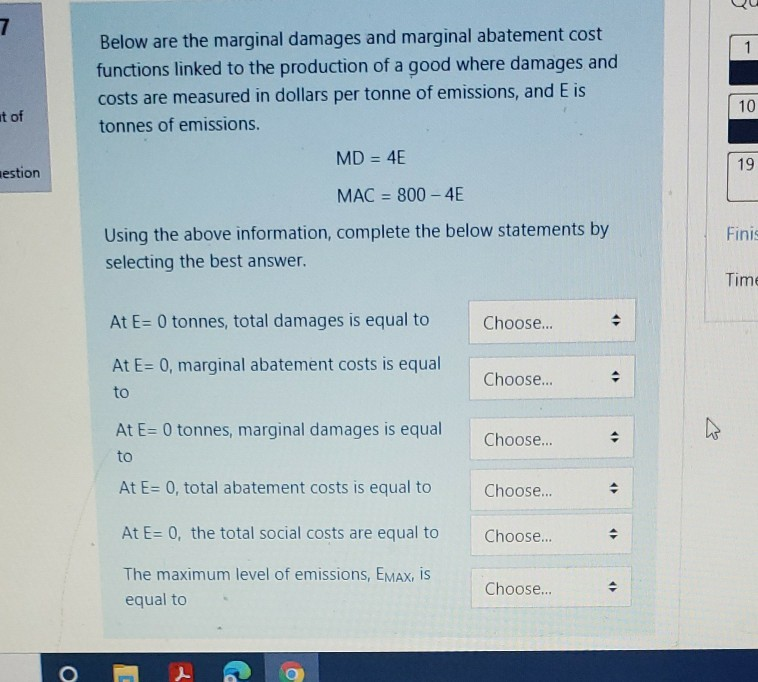 Solved 7 1 Below are the marginal damages and marginal | Chegg.com