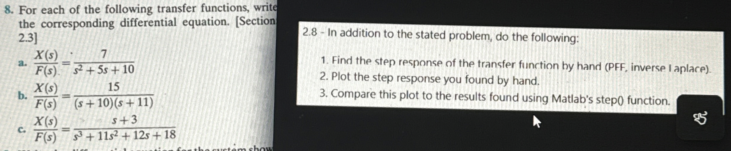 For each of the following transfer functions, write | Chegg.com