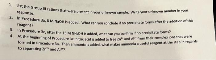 Solved Procedure 3a: Separation of Al3+ and Zn2∗ from | Chegg.com