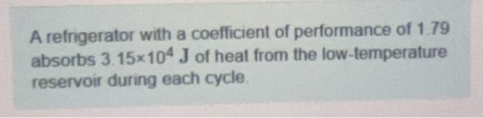 Solved A refrigerator with a coefficient of performance of | Chegg.com