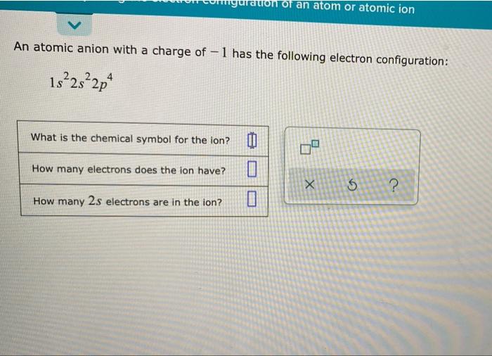 Solved iguration of an atom or atomic ion An atomic anion | Chegg.com