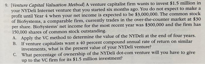 Solved 9. [Venture Capital Valuation Method] A venture | Chegg.com