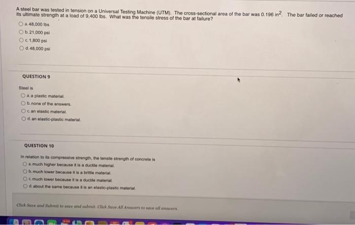 Solved A steel bar was tested in tension on a Universal | Chegg.com
