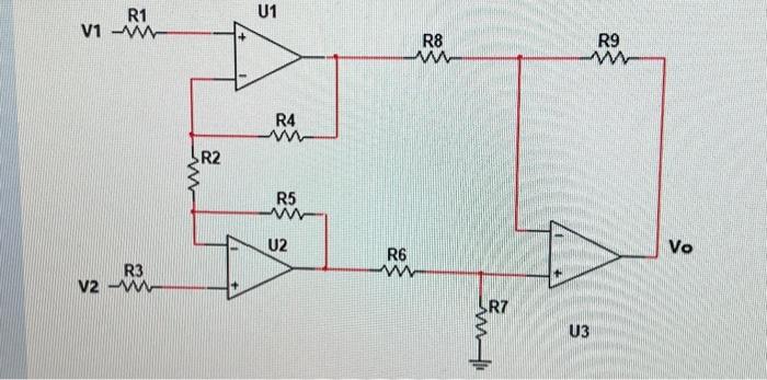 Solved R1=R3 R4=R5 R6=R8 R7=R9find Vo/(V1-V2) | Chegg.com
