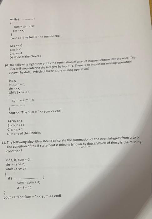 Solved 9. The following algorithm prints the summation of a | Chegg.com