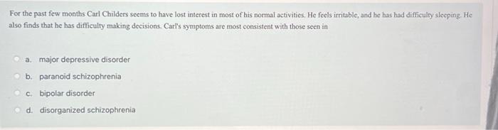 Solved For the past few months Carl Childers seems to have | Chegg.com