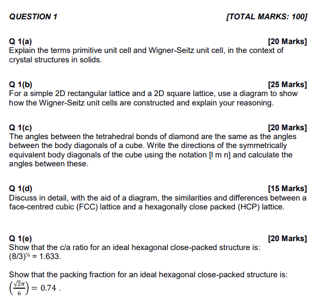 Solved Q 1(a)Explain the terms primitive unit cell and | Chegg.com