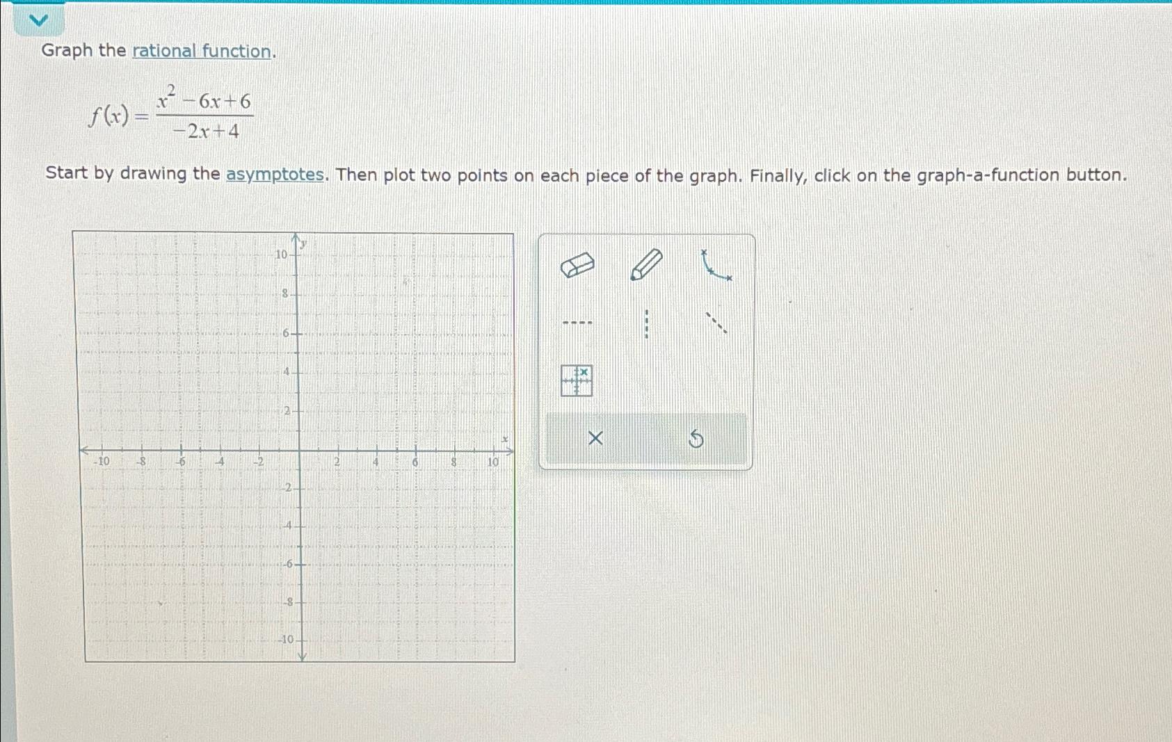 Solved Graph the rational function.f(x)=x2-6x+6-2x+4Start by | Chegg.com