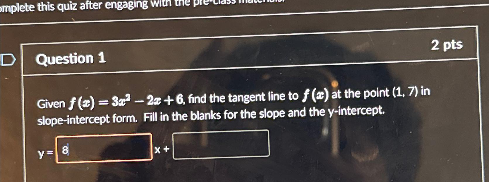 Solved Question 12 ﻿ptsGiven f(x)=3x2-2x+6, ﻿find the | Chegg.com