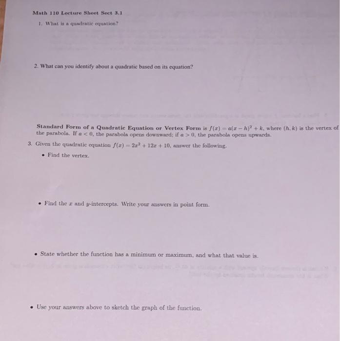 Solved Math 110 Lecture Sheet Sect 3.1 1. What is a | Chegg.com