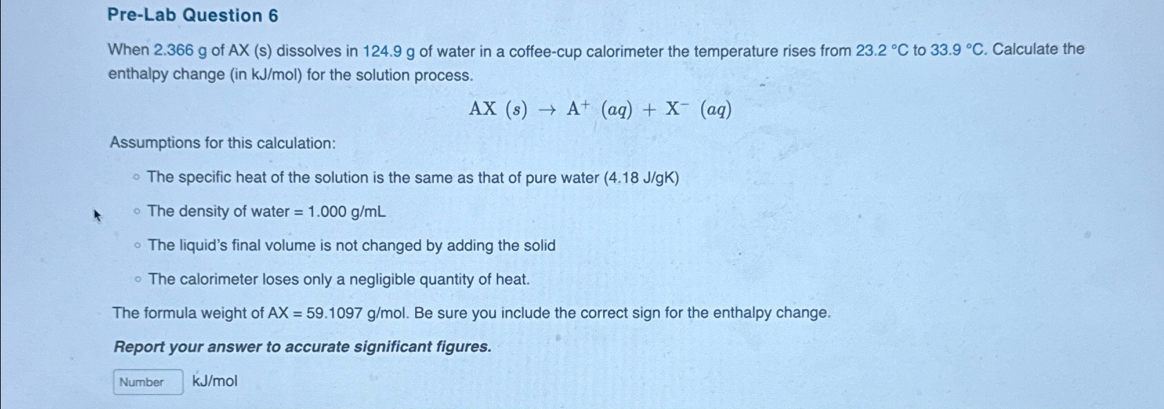 Solved Pre-Lab Question 6When 2.366g ﻿of Ax (s) ﻿dissolves | Chegg.com