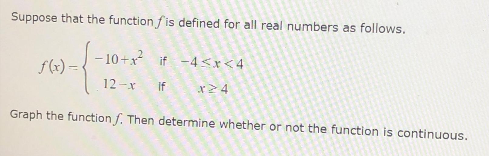 Solved Suppose that the function f ﻿is defined for all real | Chegg.com