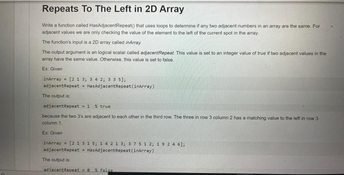 Solved Repeats To The Left in 2D Array Write a function | Chegg.com