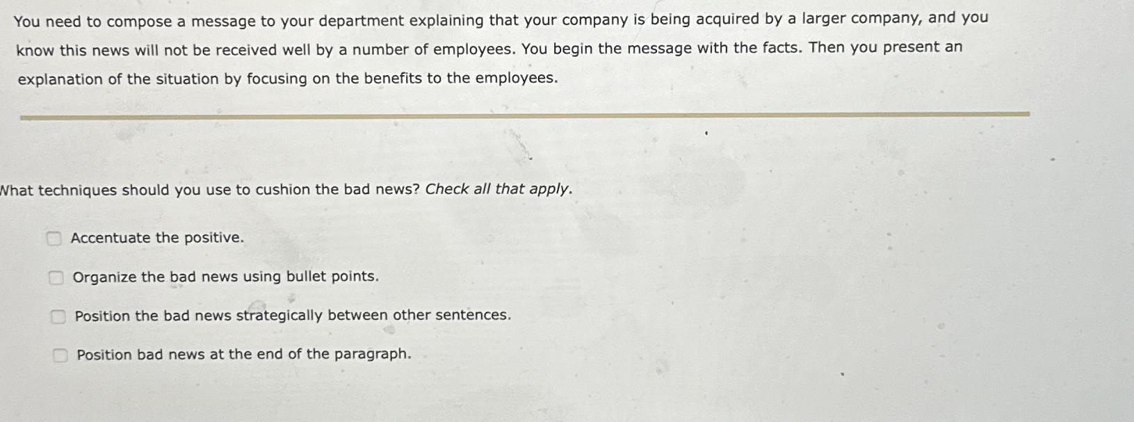 Solved You need to compose a message to your department | Chegg.com