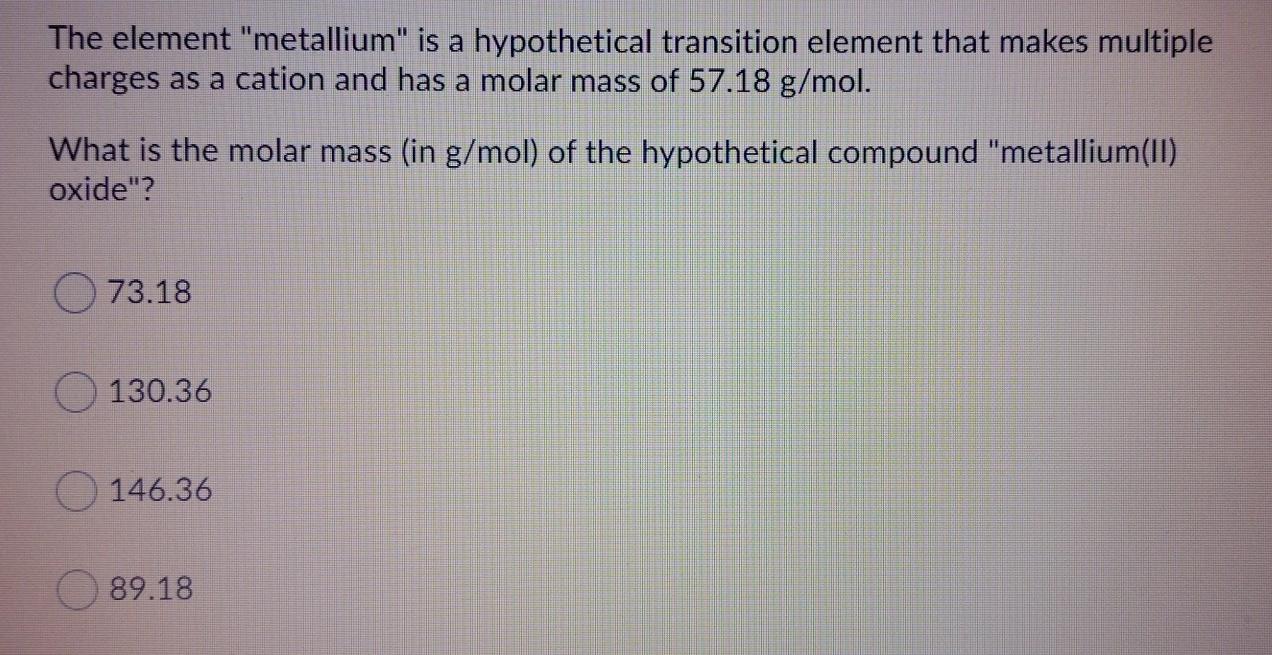 Solved The element "metallium" is a hypothetical transition | Chegg.com