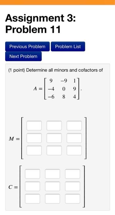 Solved Assignment 3: Problem 11 Problem List Previous | Chegg.com