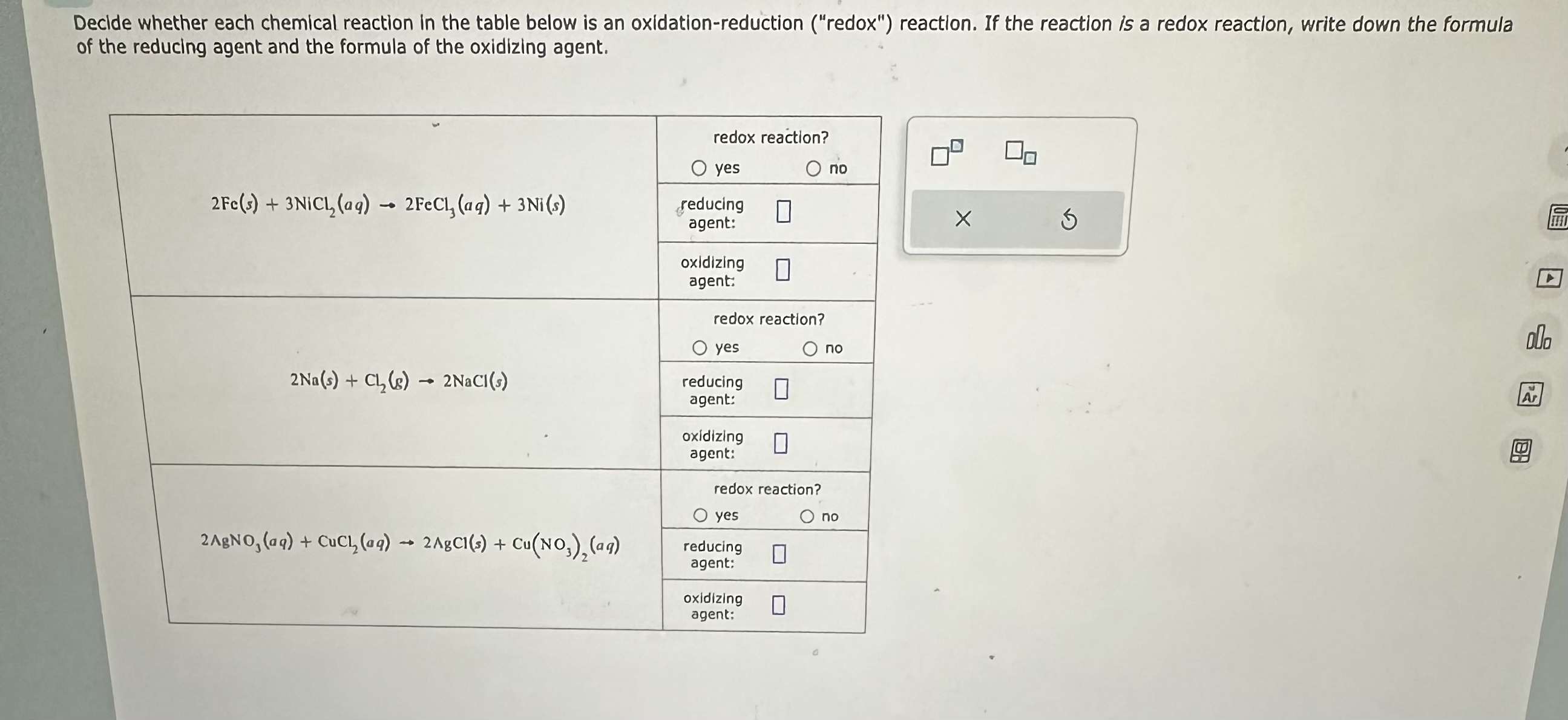 Solved Decide Whether Each Chemical Reaction In The Table