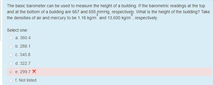 Solved The basic barometer can be used to measure the height | Chegg.com