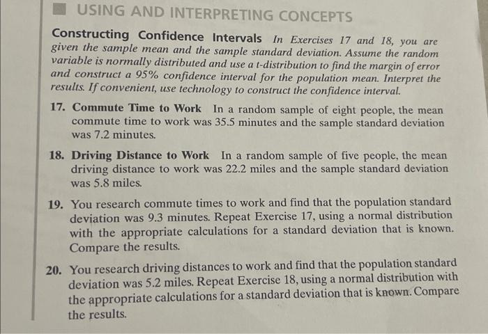 Solved Constructing Confidence Intervals In Exercises 17 and | Chegg.com