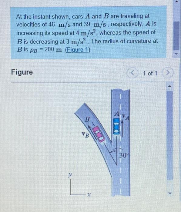 Solved At the instant shown, cars A and B are traveling at | Chegg.com