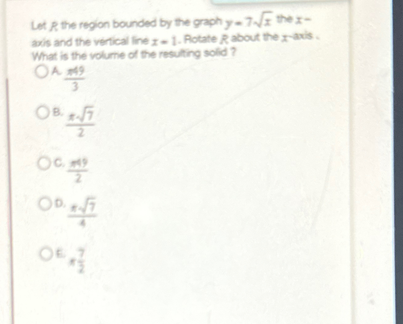 Solved Let R ﻿the region bounded by the graph y=7x2 ﻿the x- | Chegg.com