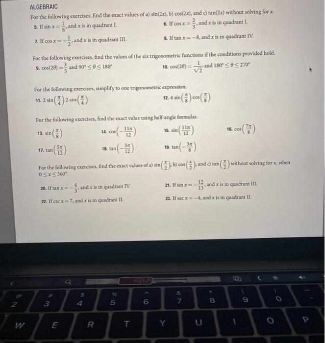 Solved ALGEBRAIC For the following exercises, find the exact | Chegg.com