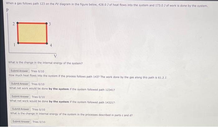 Solved When a gas follows path 123 on the PV diagram in the | Chegg.com