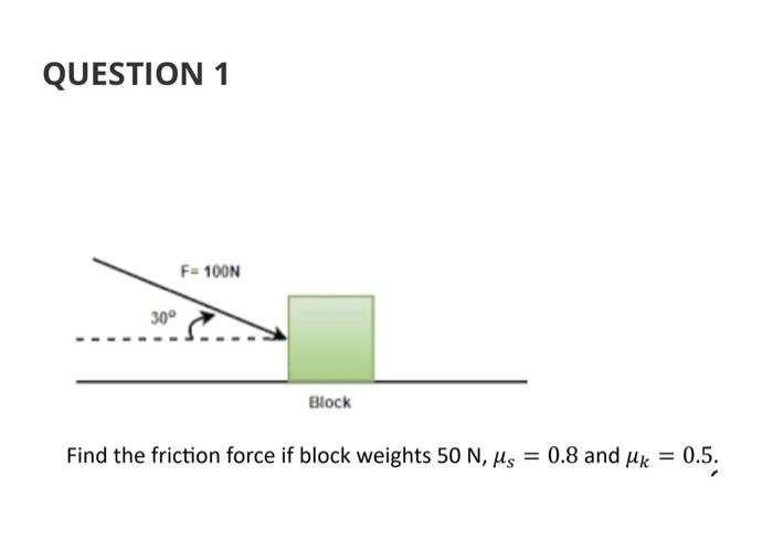 Solved QUESTION 1 Find the friction force if block weights | Chegg.com