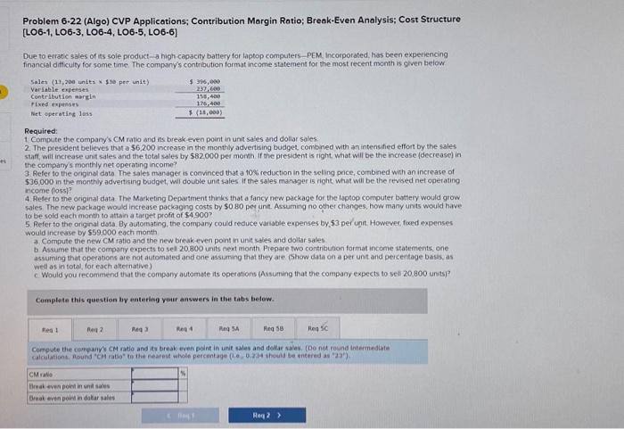 Solved Problem 6-22 (Algo) CVP Applications; Contribution | Chegg.com
