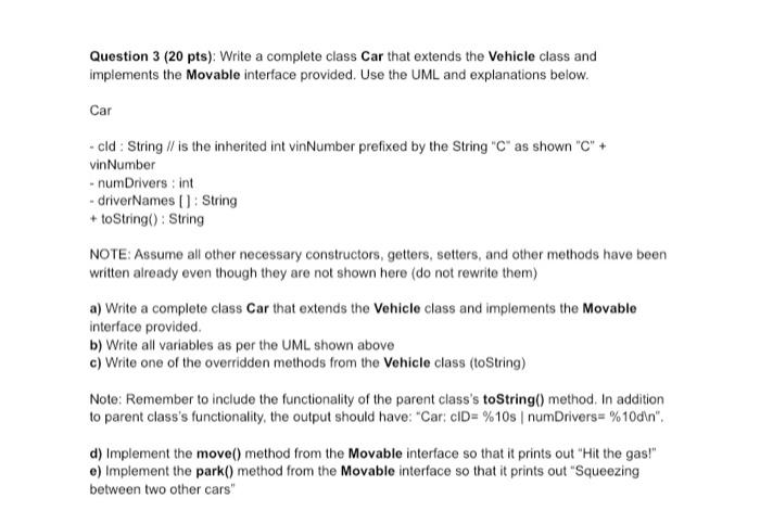 Solved Question 3 (20 pts): Write a complete class Car that | Chegg.com
