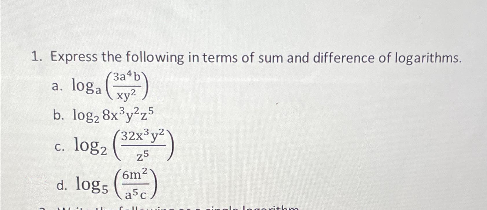 Solved Express the following in terms of sum and difference | Chegg.com