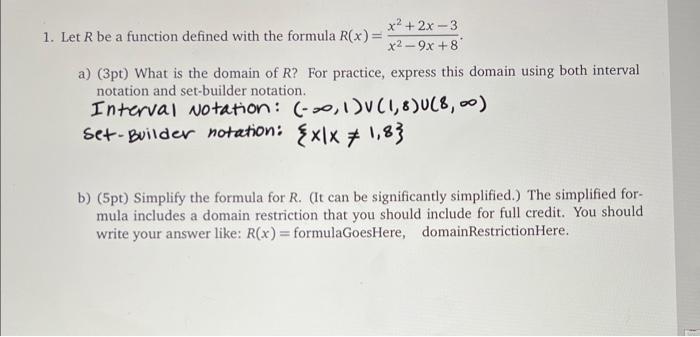 Solved 1. Let R be a function defined with the formula | Chegg.com