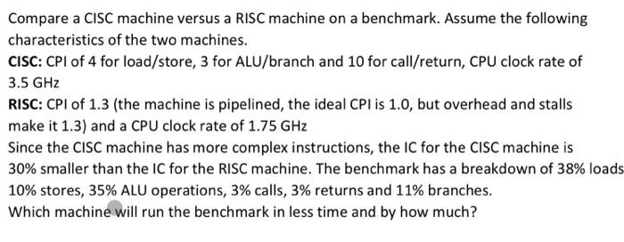 Solved Compare a CISC machine versus a RISC machine on a | Chegg.com