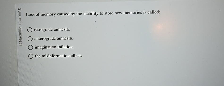Solved Loss of memory caused by the inability to store new | Chegg.com