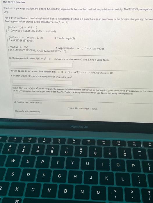 Solved The fzero function The Roots package provides the | Chegg.com
