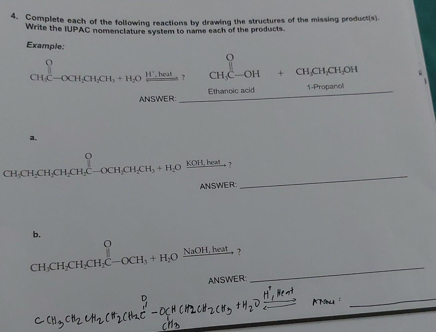 Solved 4. Complete each of the following reactions by | Chegg.com