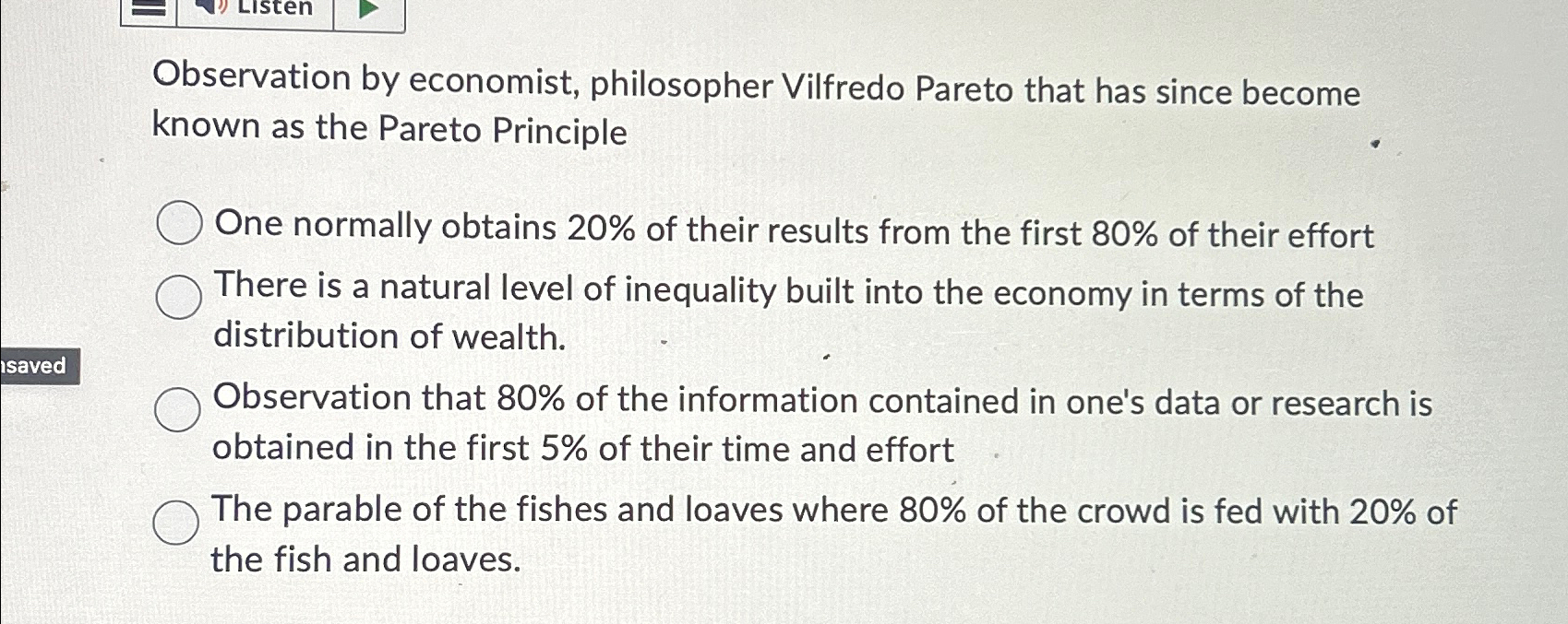 Solved Observation by economist, philosopher Vilfredo Pareto | Chegg.com