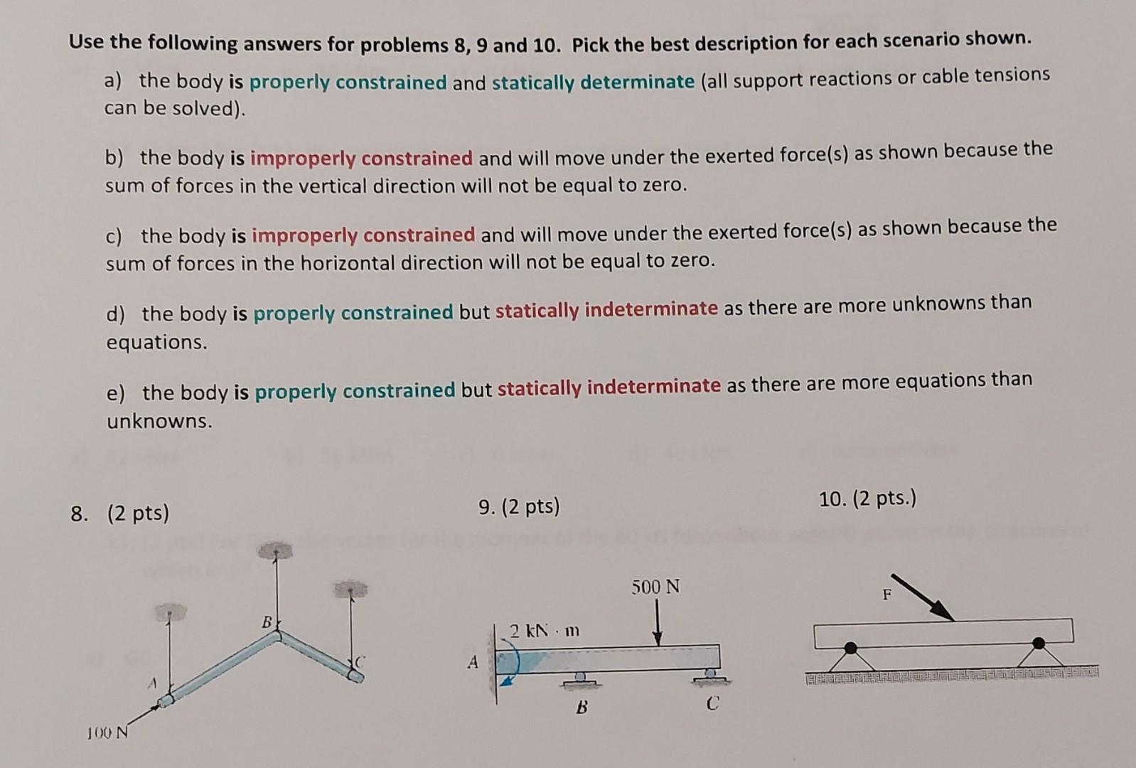 Solved Use the following answers for problems 8,9 and 10. | Chegg.com