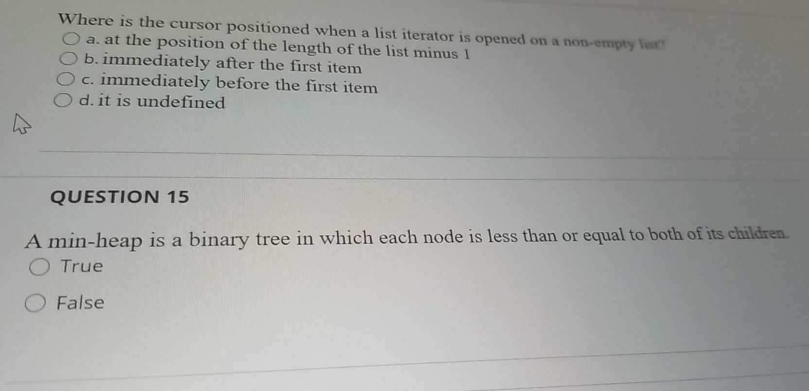 Solved Where is the cursor positioned when a list iterator | Chegg.com